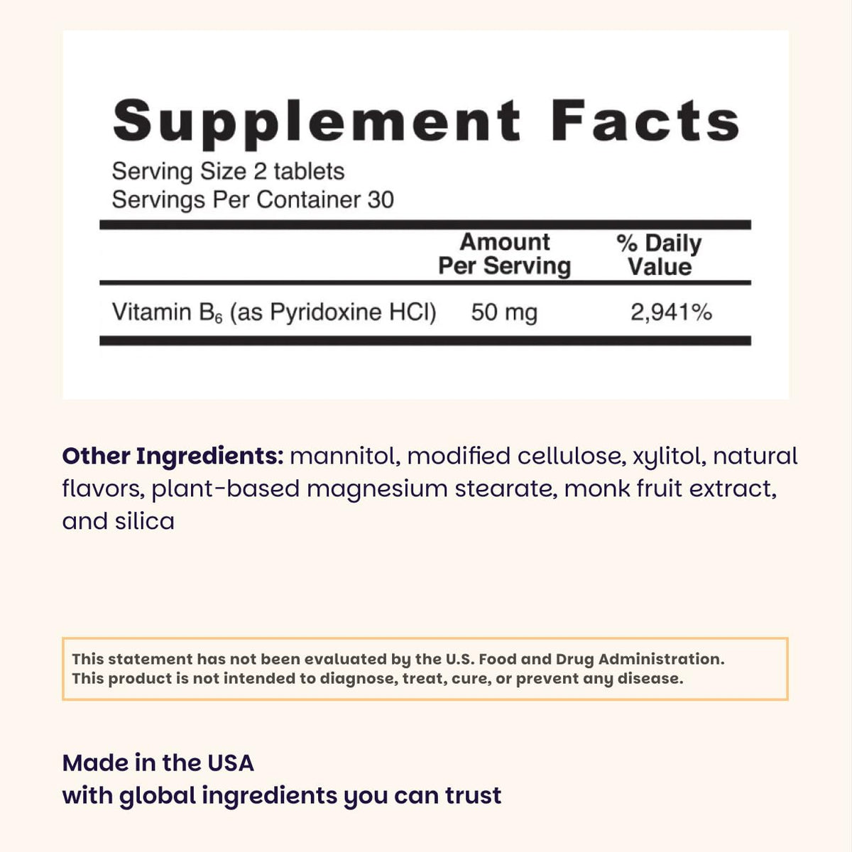 Easy dissolve Vitamin B6 tablets