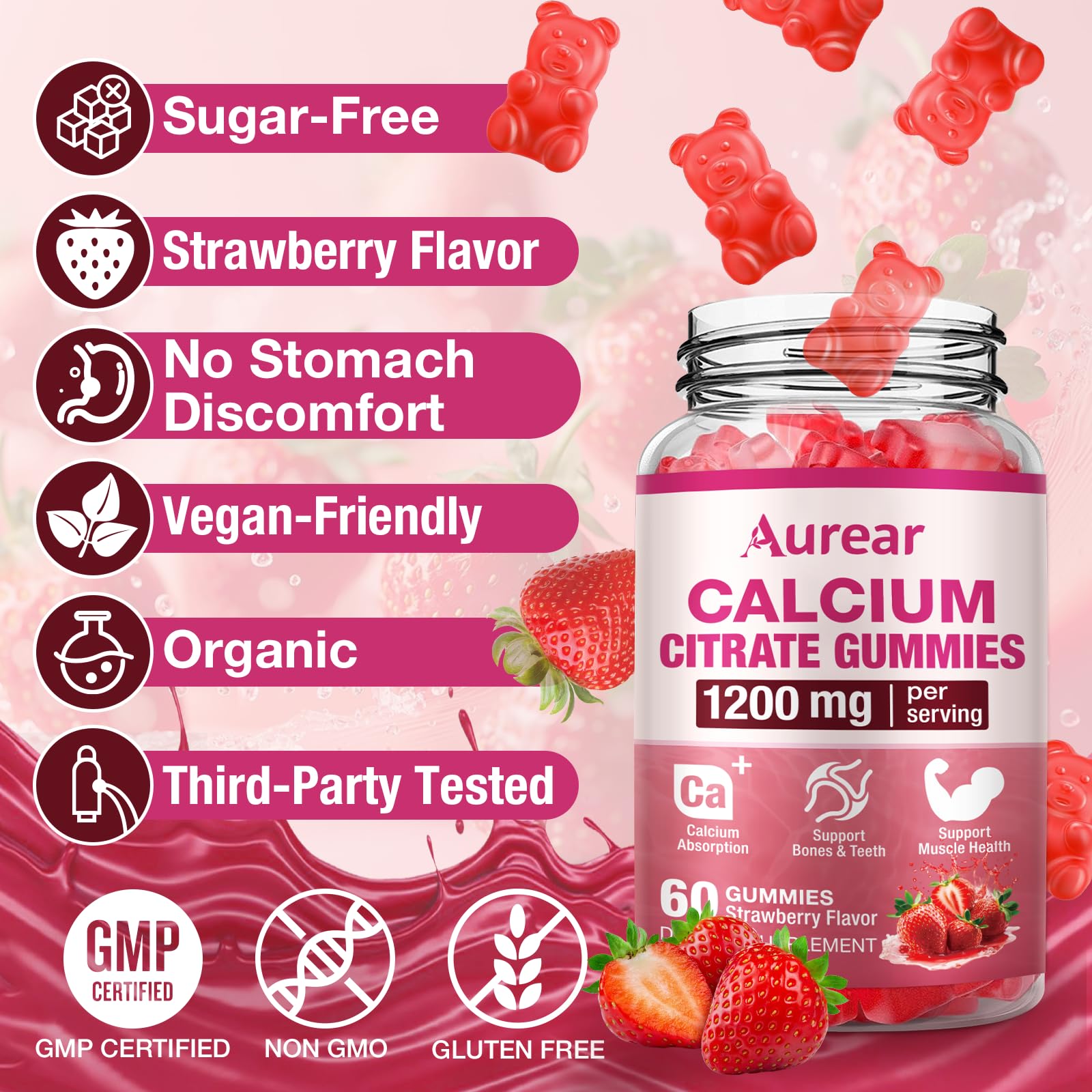 Easy-to-chew calcium citrate gummies for seniors