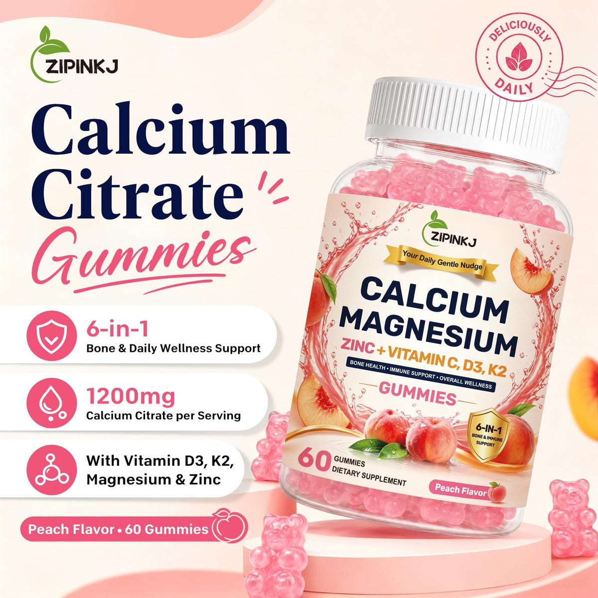 Easy to chew calcium gummies with vitamin D3