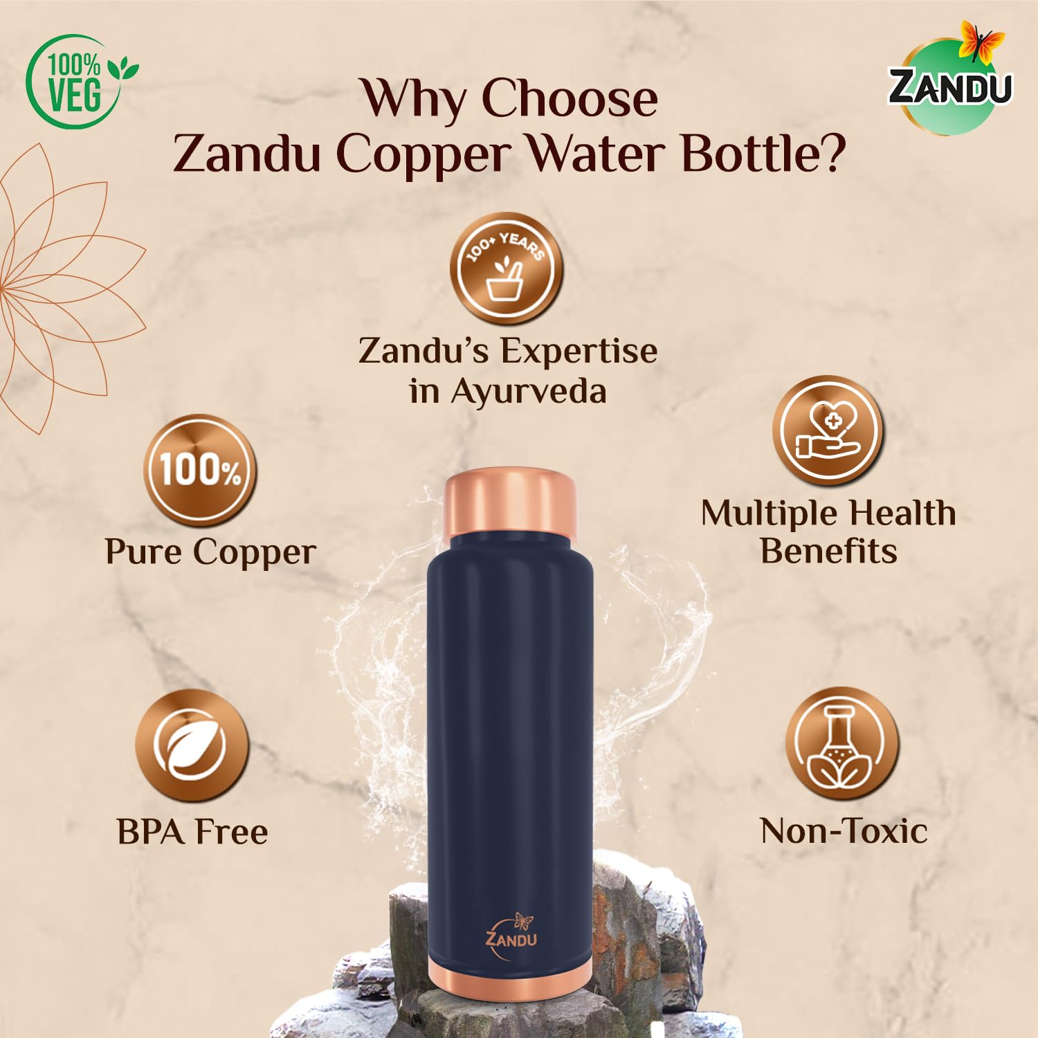easy to clean copper water bottle