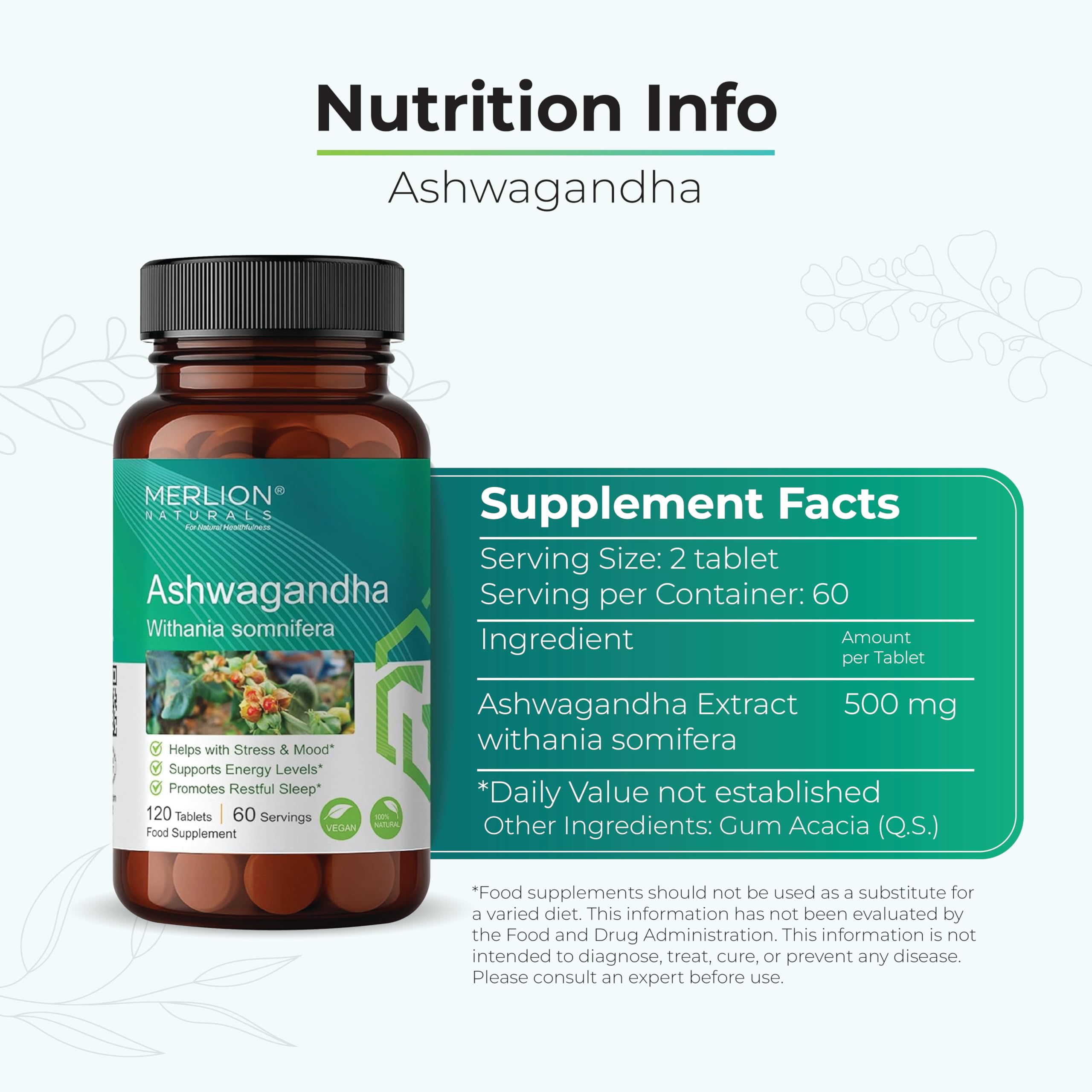 easy-to-swallow Ashwagandha tablets