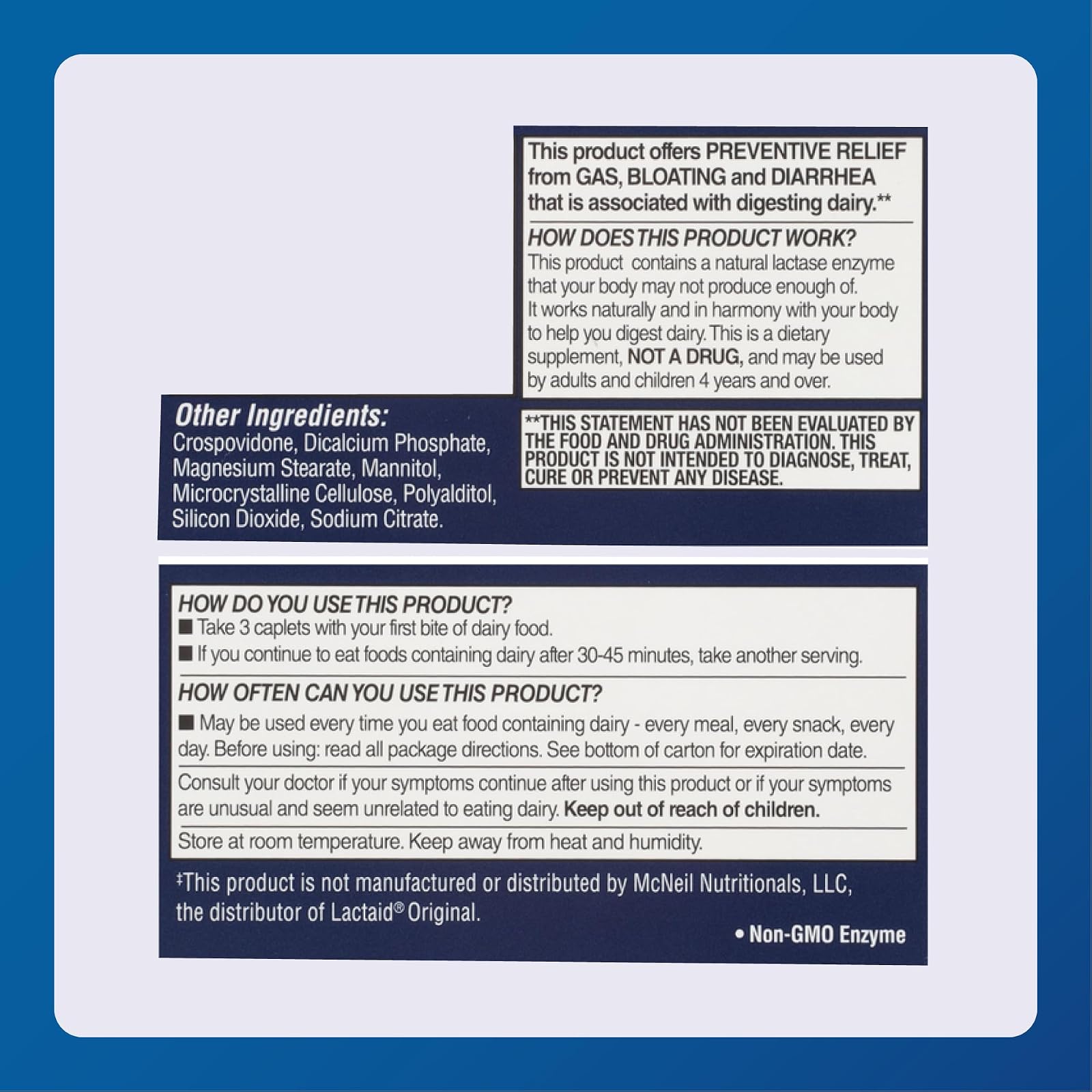 easy-to-swallow lactase caplets