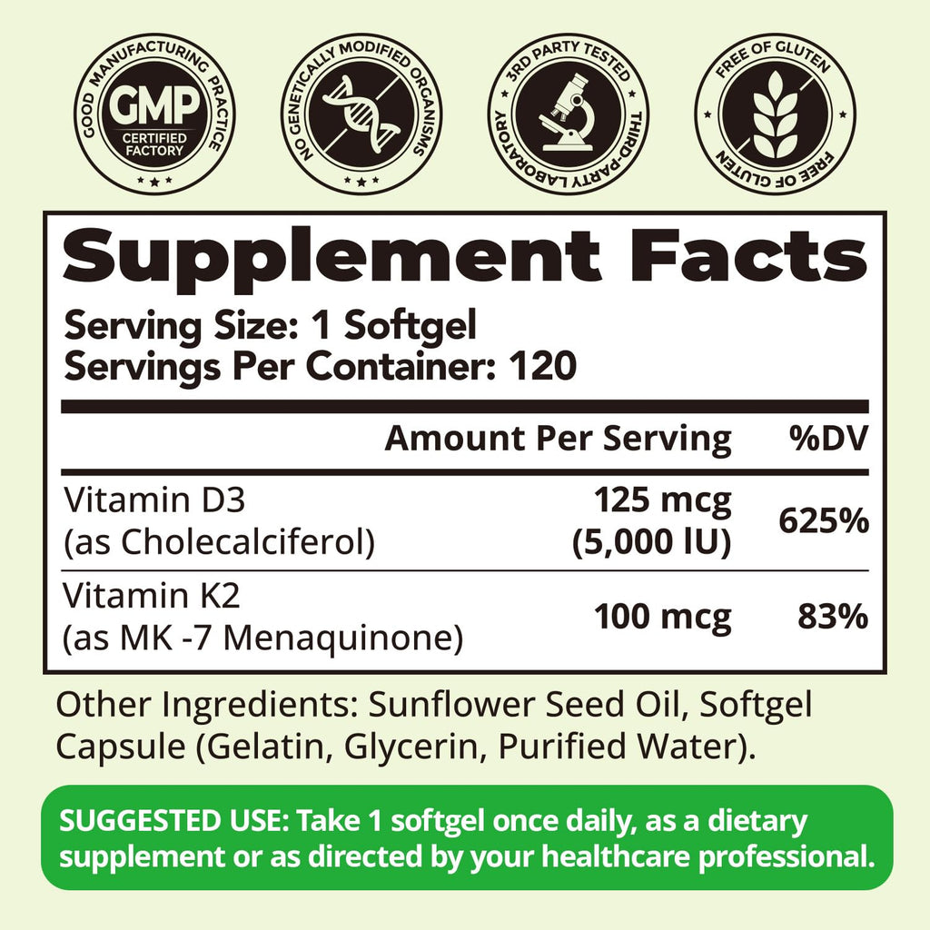 Easy to swallow Vitamin D3 K2