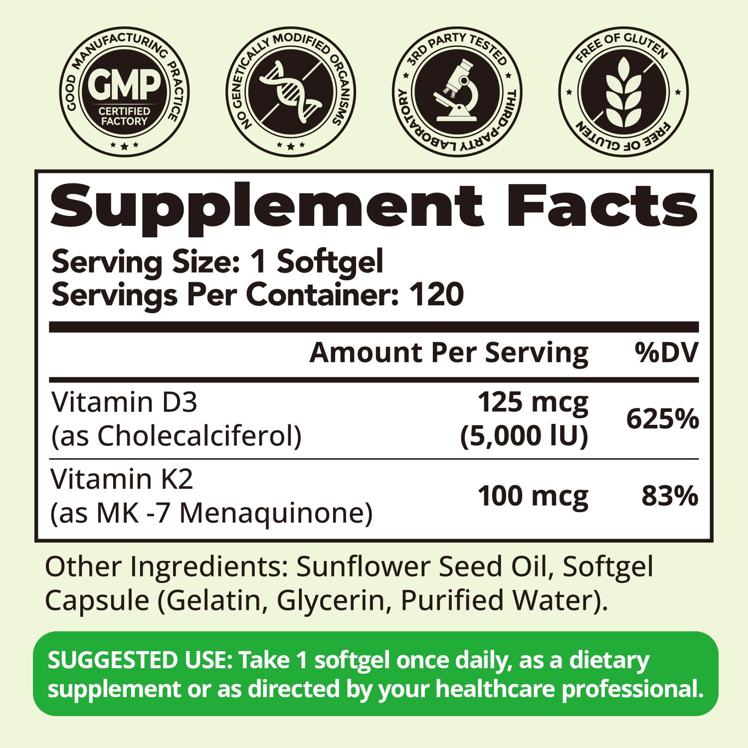 Easy to swallow Vitamin D3 K2