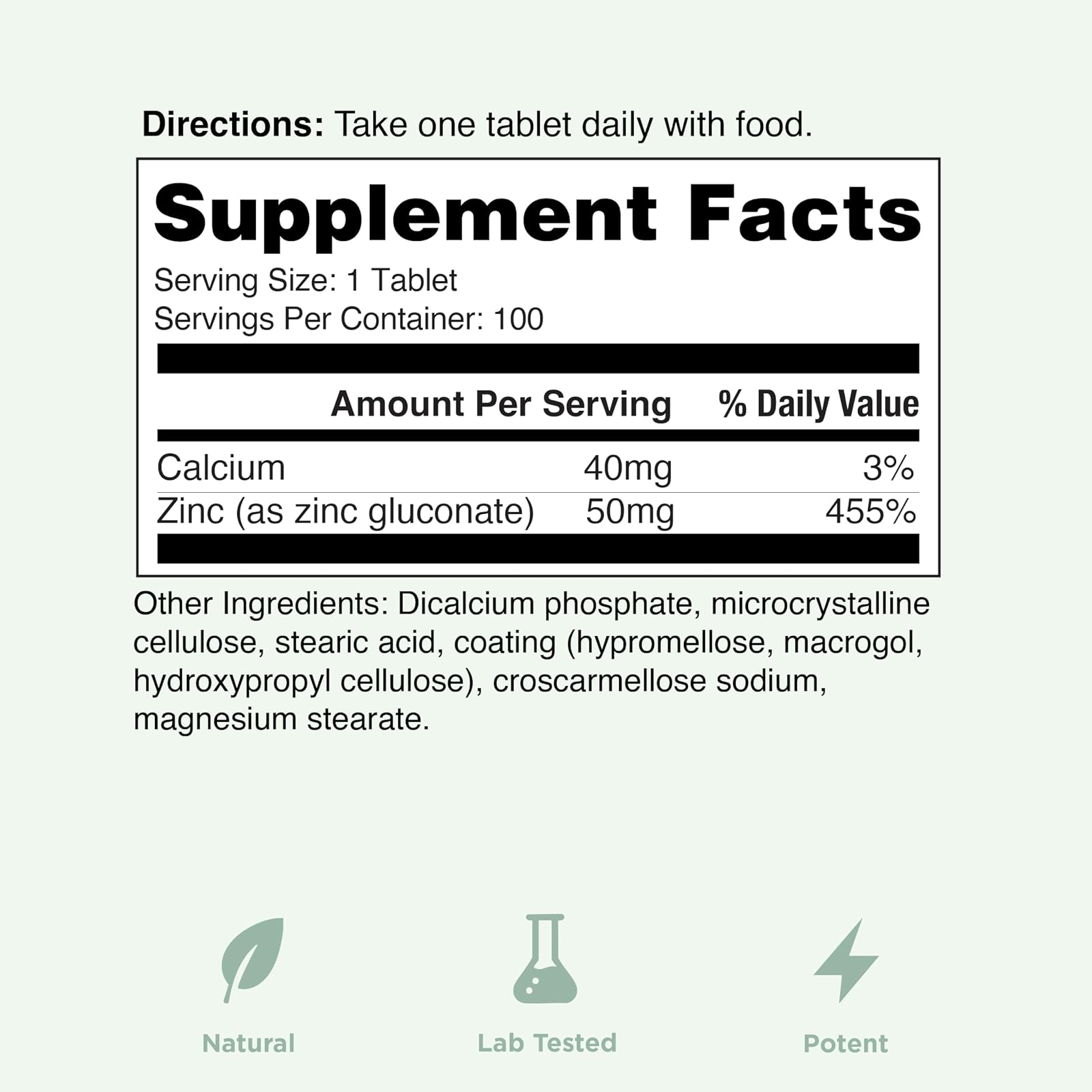 easy-to-swallow zinc tablets