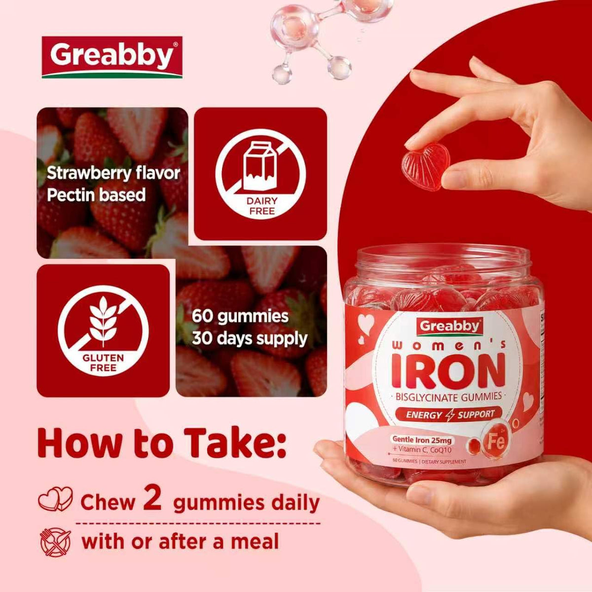 Easy-to-take iron gummies with vitamin C