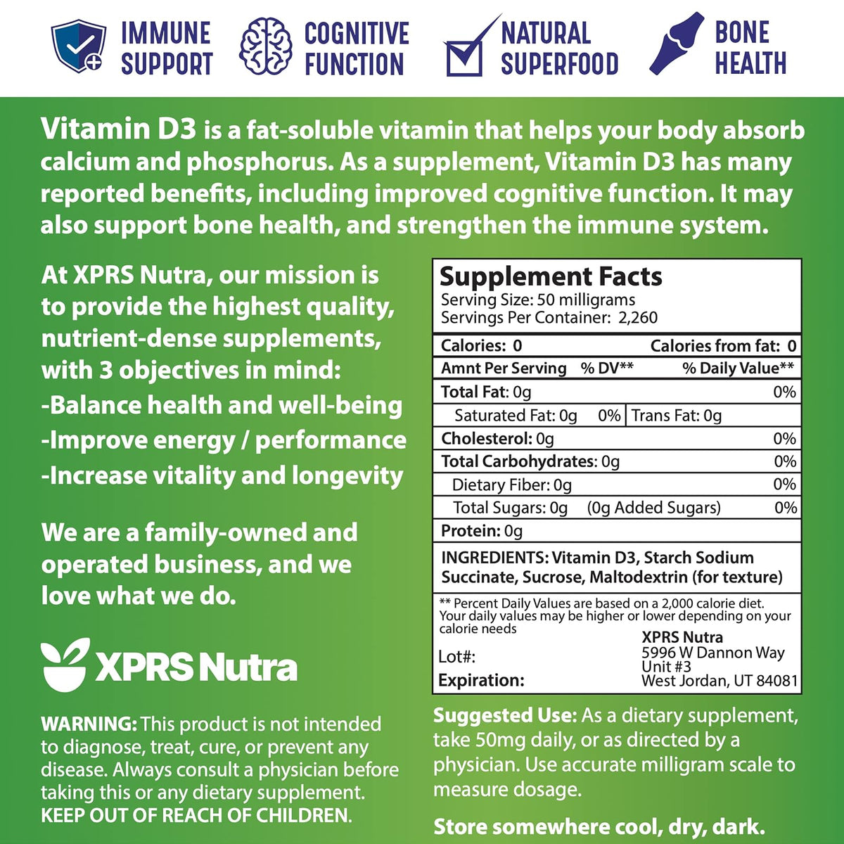 Easy-to-use vitamin D3 powder