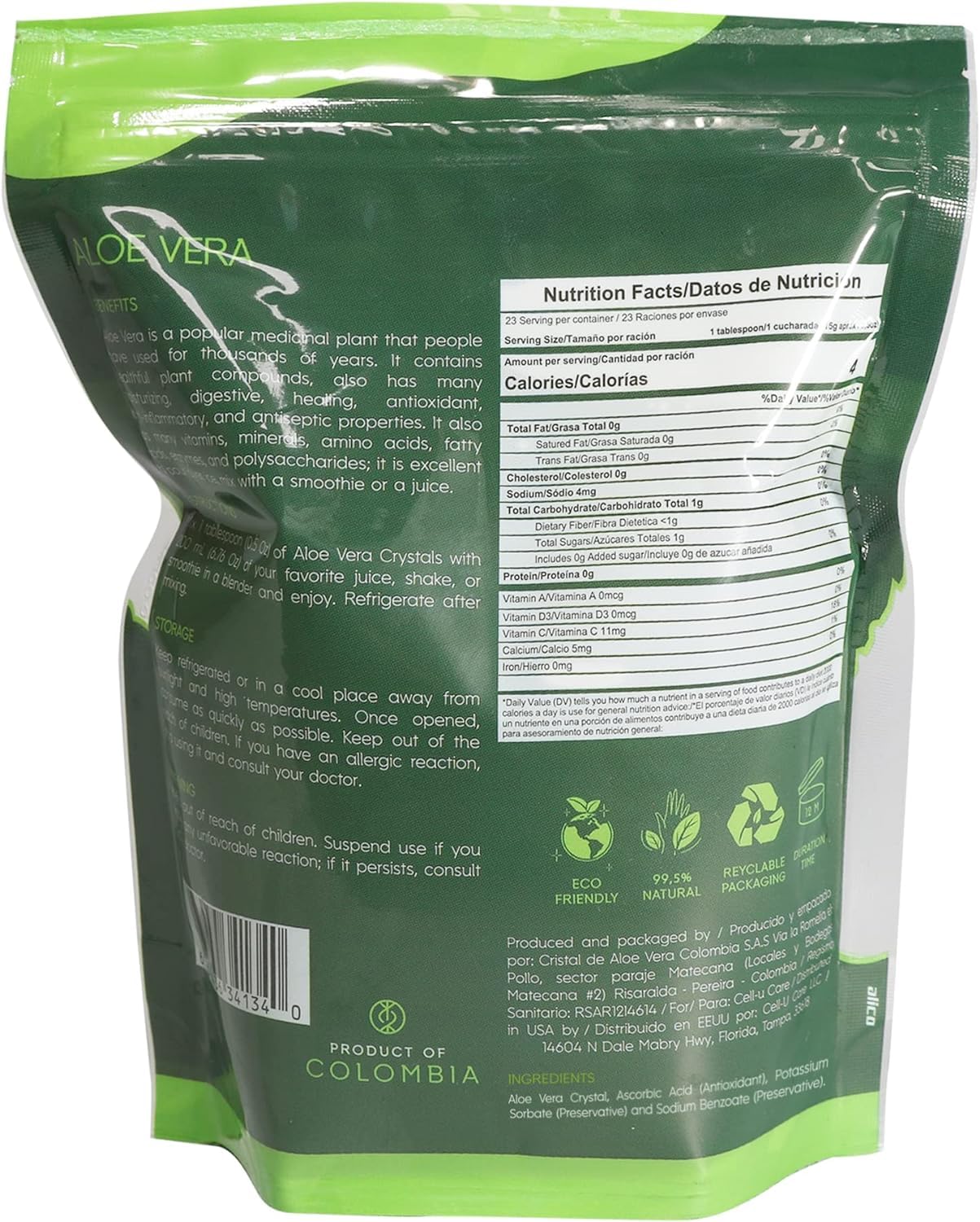 Eco-friendly aloe vera supplements