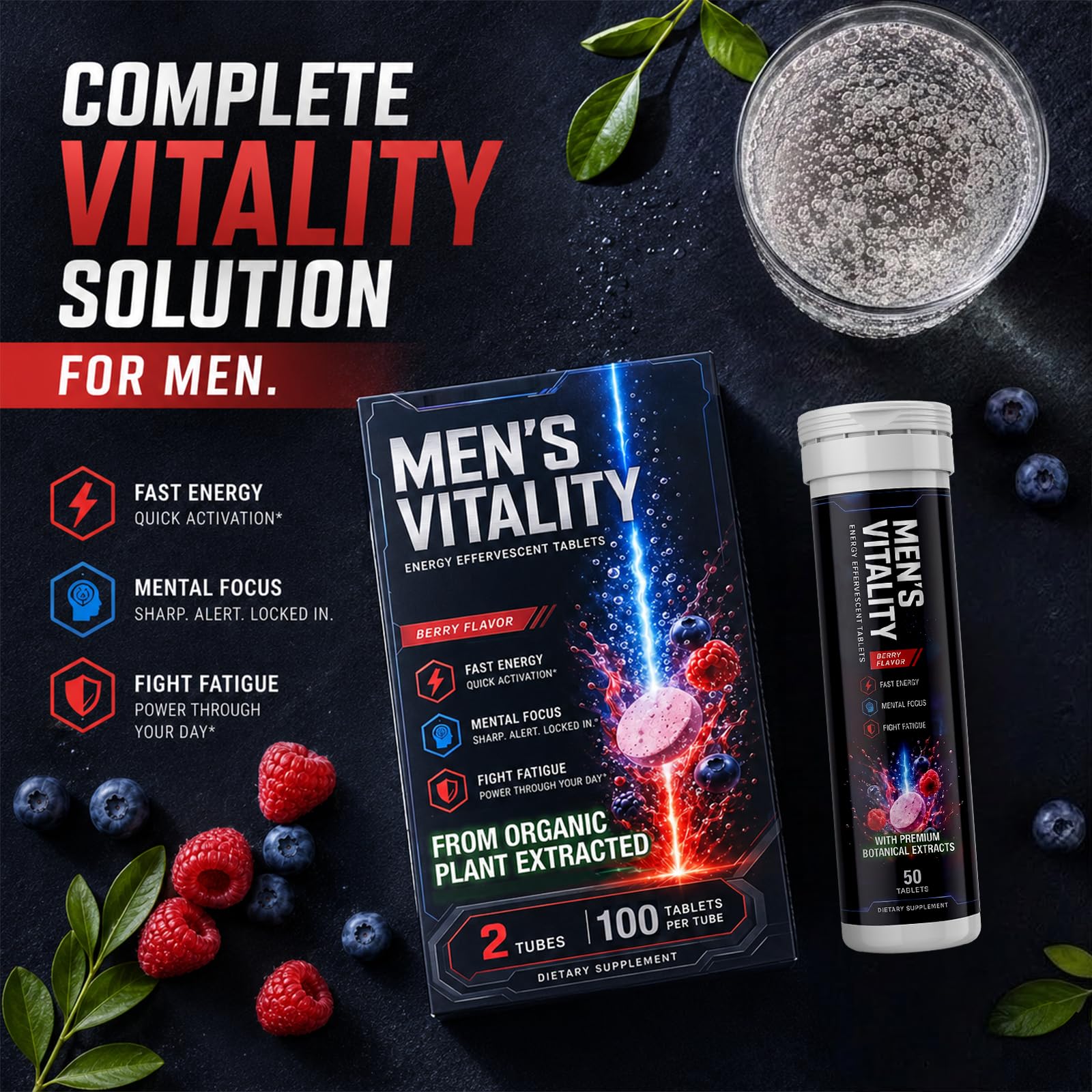 Effervescent energy tablets for men