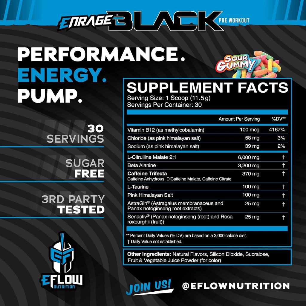 eFlow Nutrition Enrage Black pre workout for intense workouts