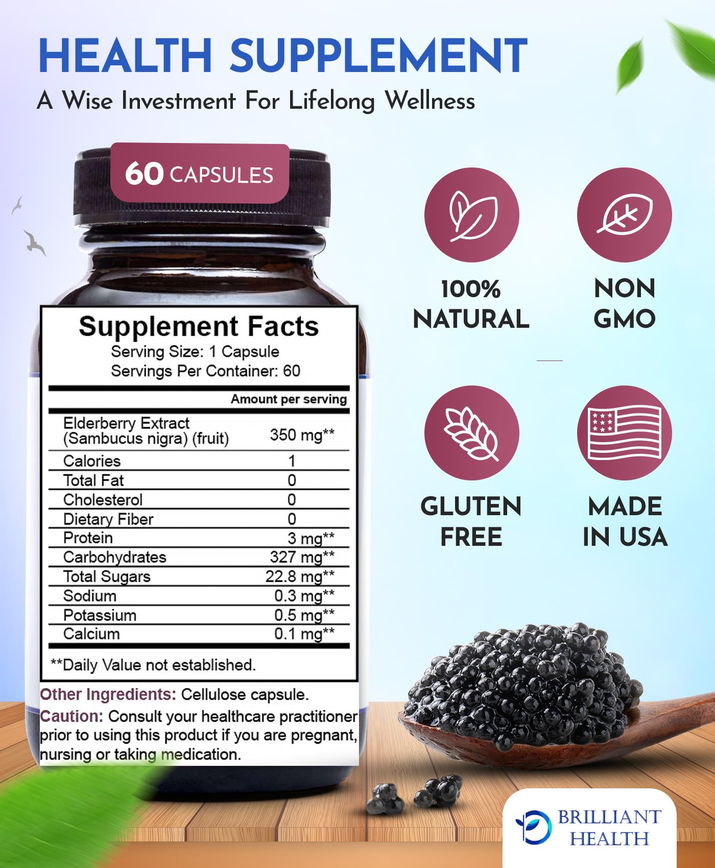 Elderberry capsules rich in antioxidants