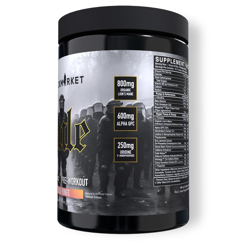 energizing BLACKMARKET pre-workout supplement