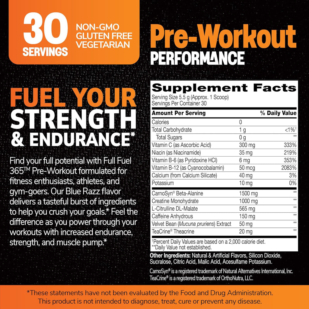 energizing blue razz pre workout supplement