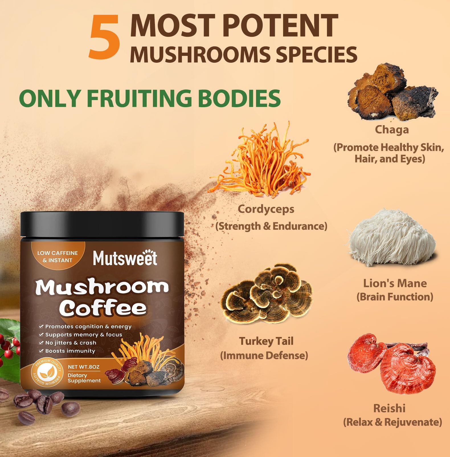 Energy-boosting mushroom coffee mix