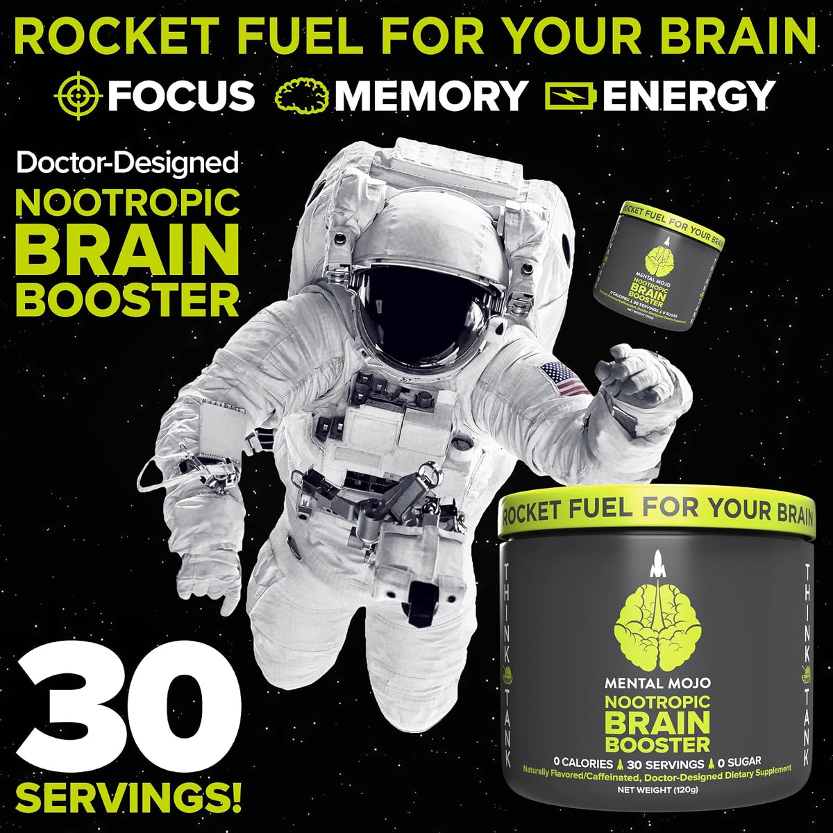 Energy-boosting nootropic drink mix powder