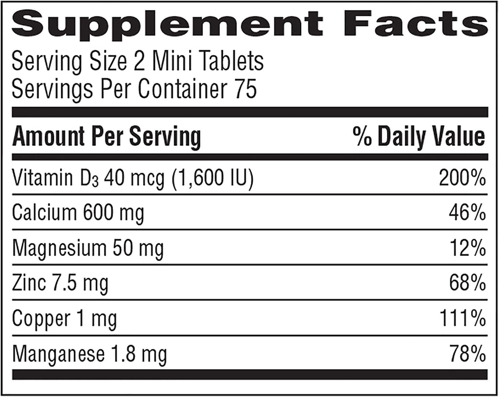 Essential minerals in Caltrate Minis supplements
