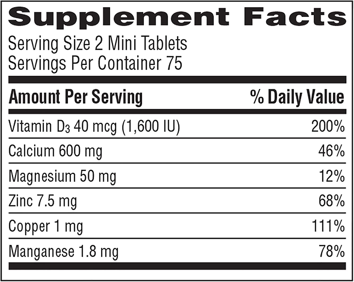 Essential minerals in Caltrate Minis supplements