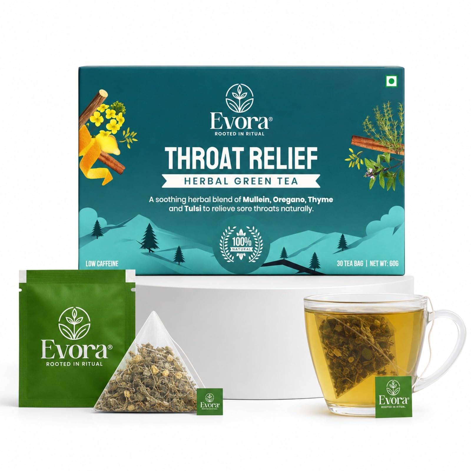 EVORA herbal green tea for throat relief