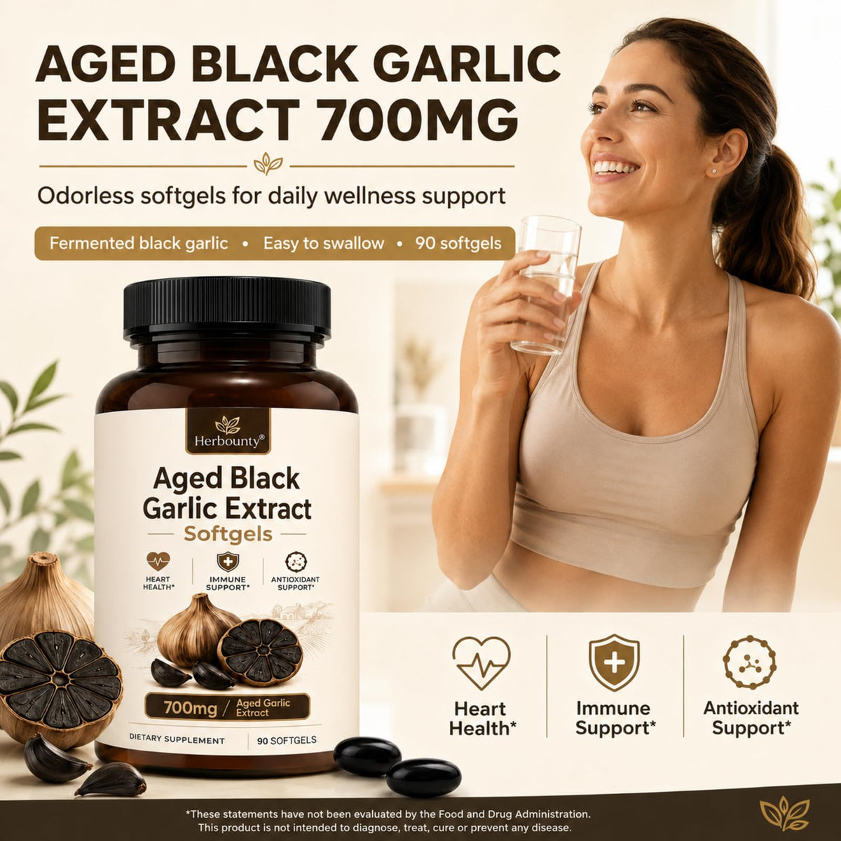 Fermented aged black garlic softgels