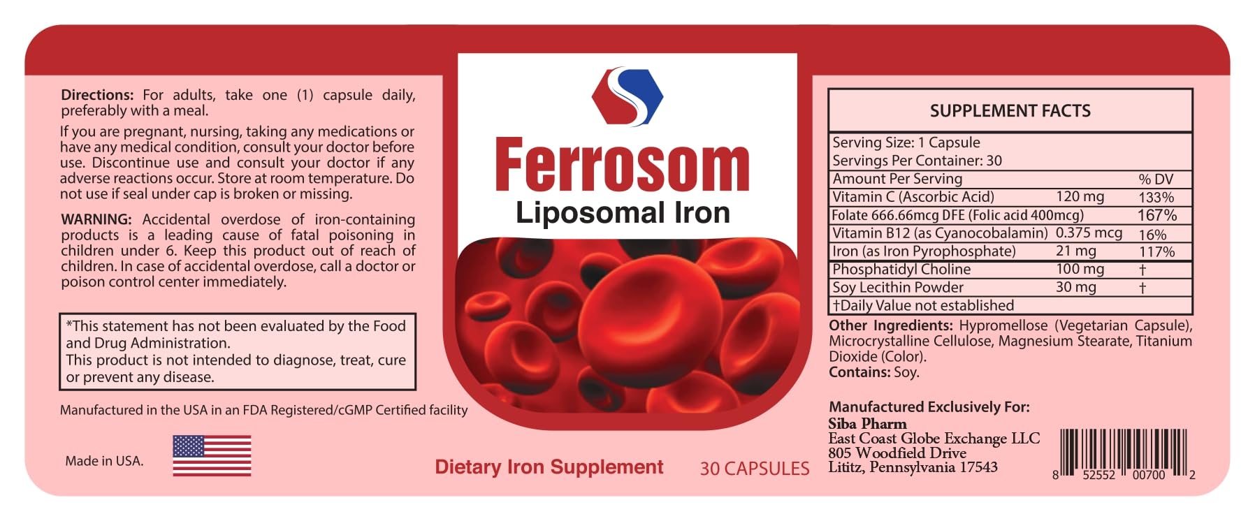 Ferrosom iron vitamins with B12