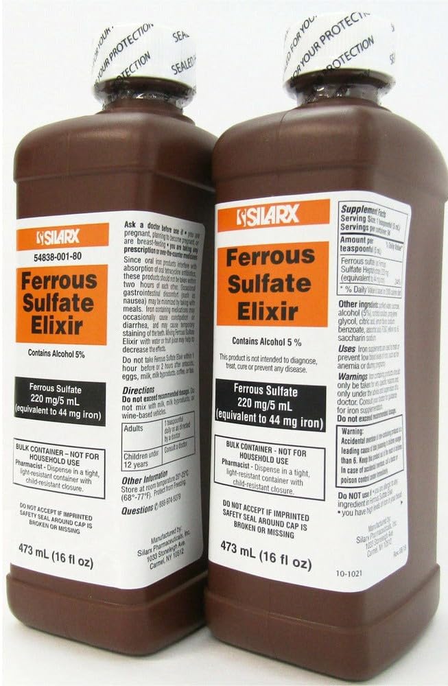 Ferrous sulfate elixir for iron deficiency