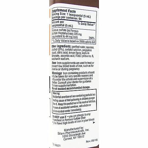 Ferrous sulfate liquid iron formula