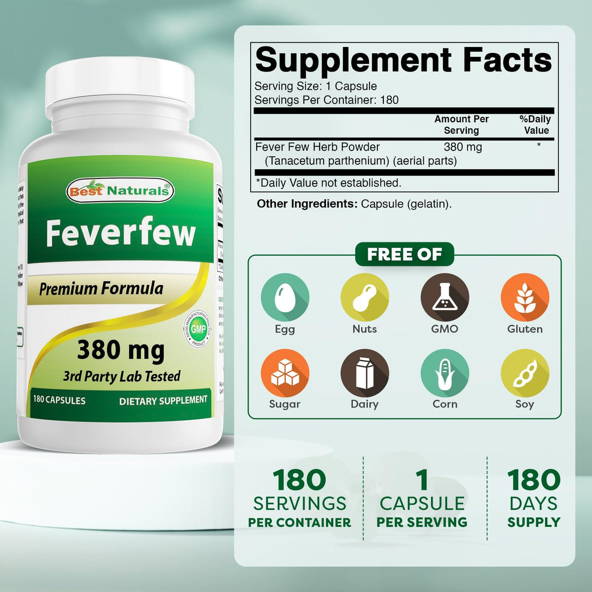 Feverfew 380 mg for natural relief