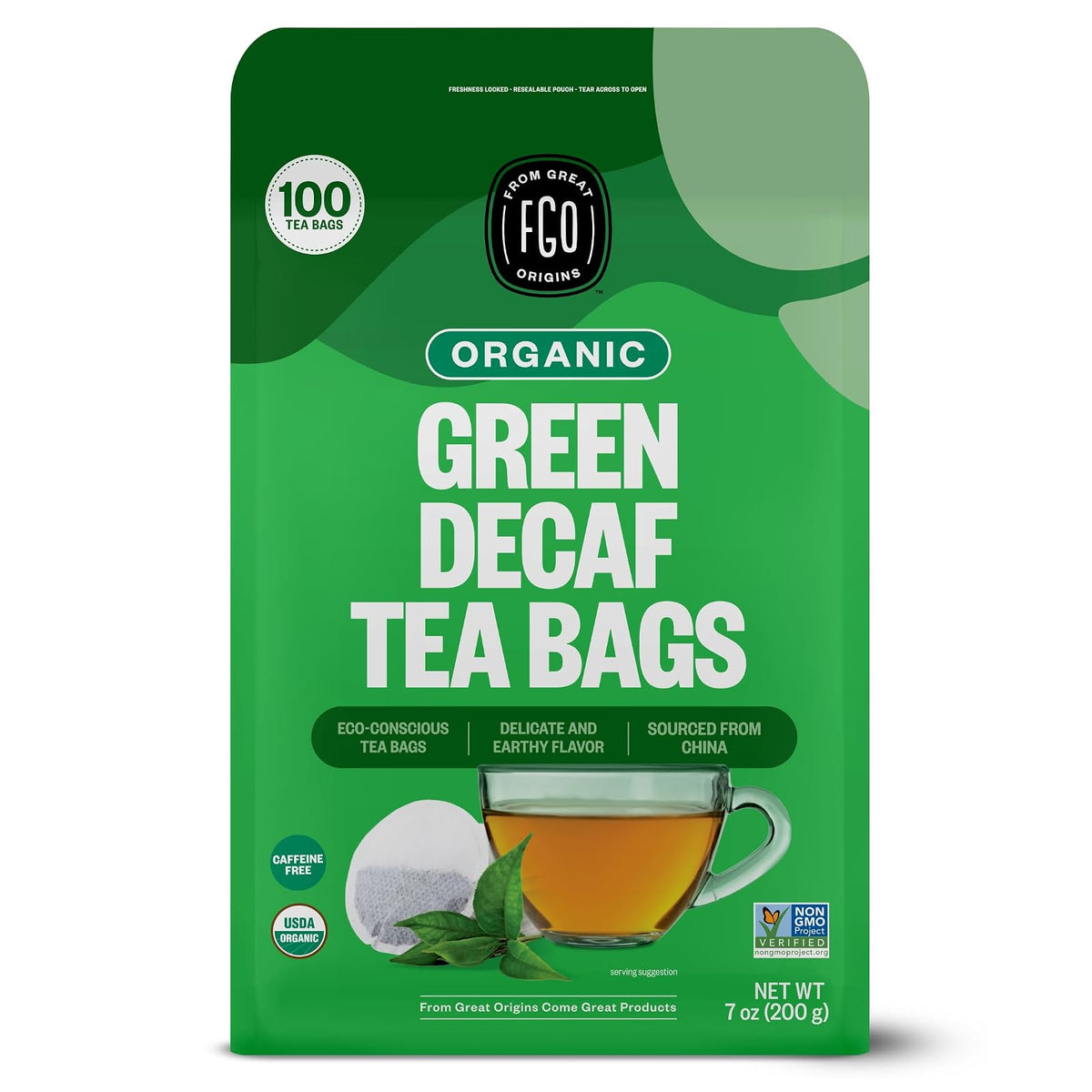 FGO organic green decaf tea bags