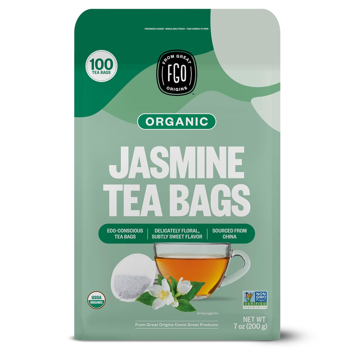 FGO organic jasmine green tea bags