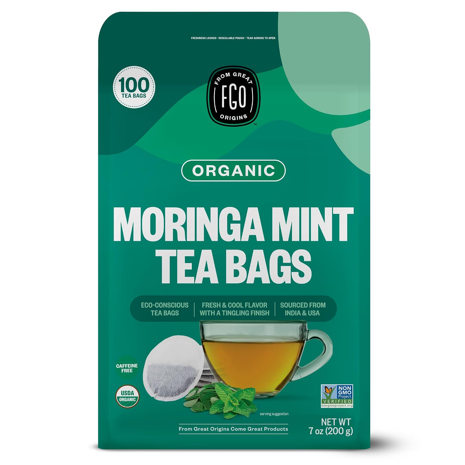 FGO organic moringa mint tea bags