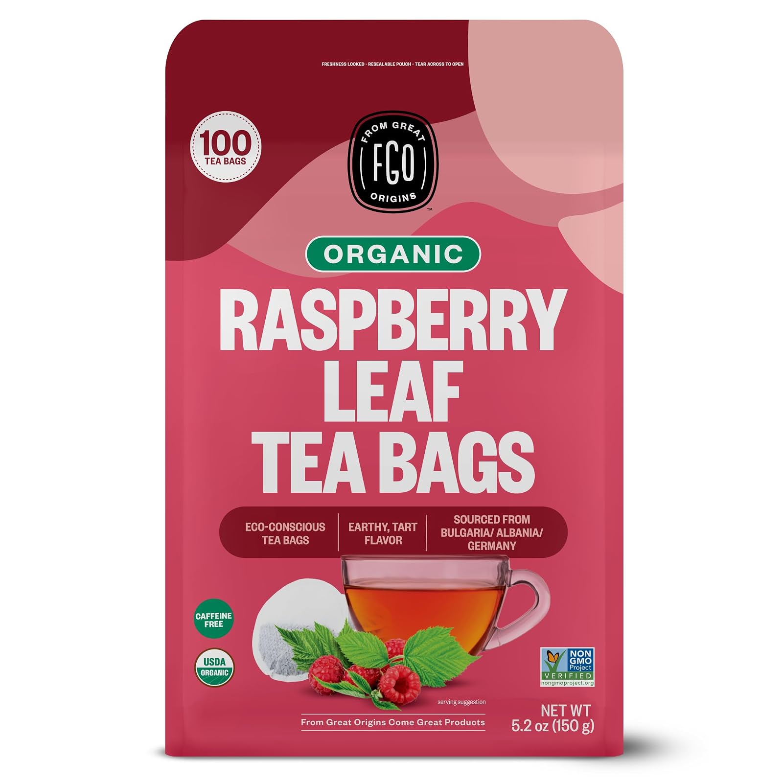 FGO organic red raspberry leaf tea bags