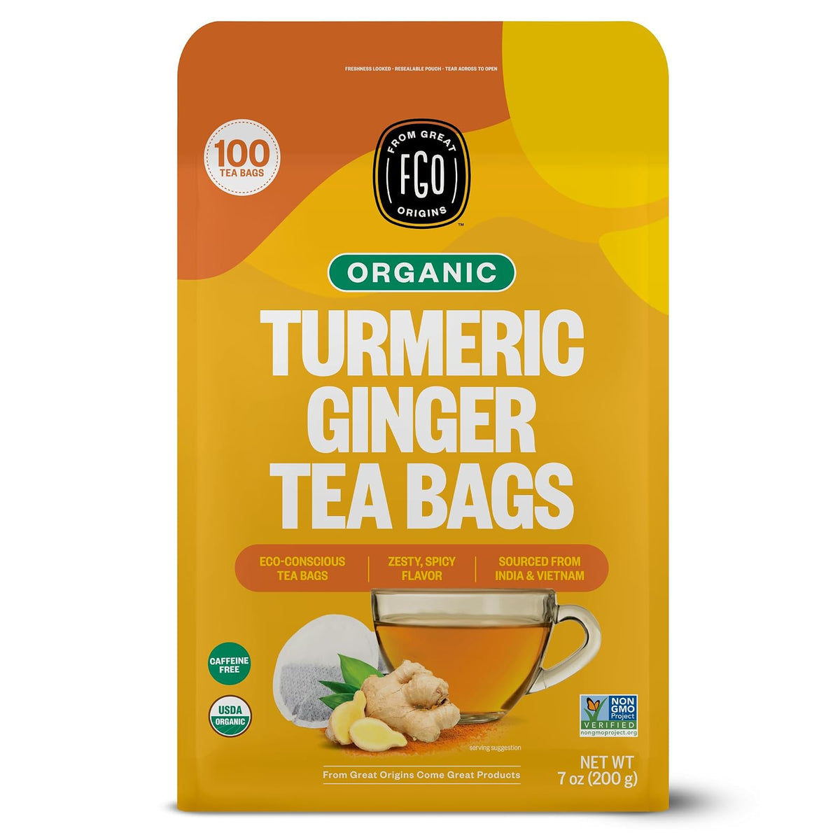 FGO organic turmeric ginger tea bags