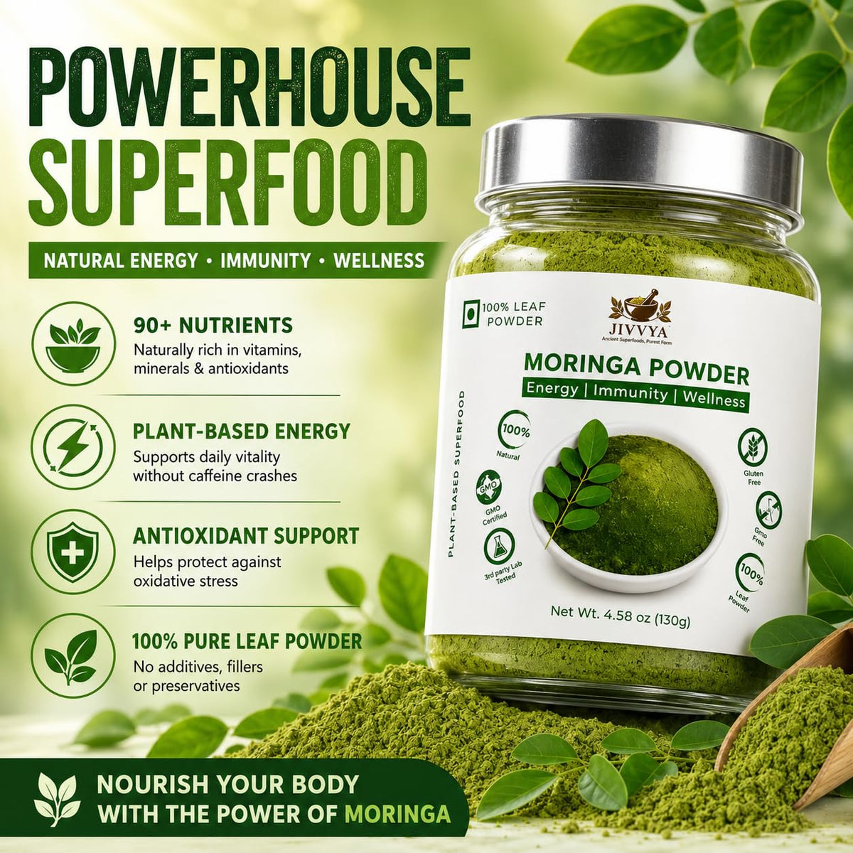 Fine 80-mesh Moringa leaf powder