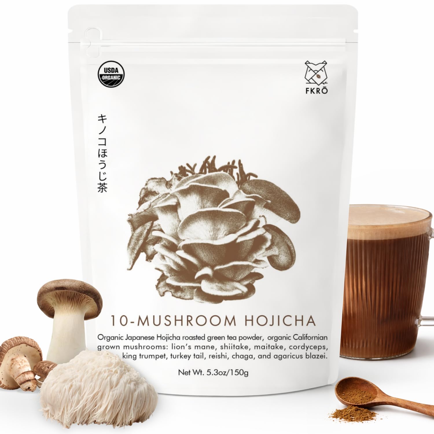 FKRO organic mushroom hojicha powder