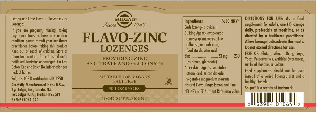 Flavo-Zinc lozenges for throat comfort