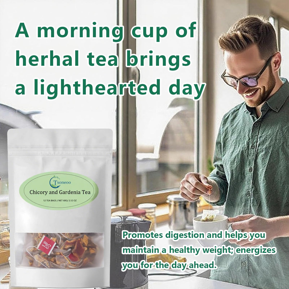 Flavourful herbal tea bags for everyday use
