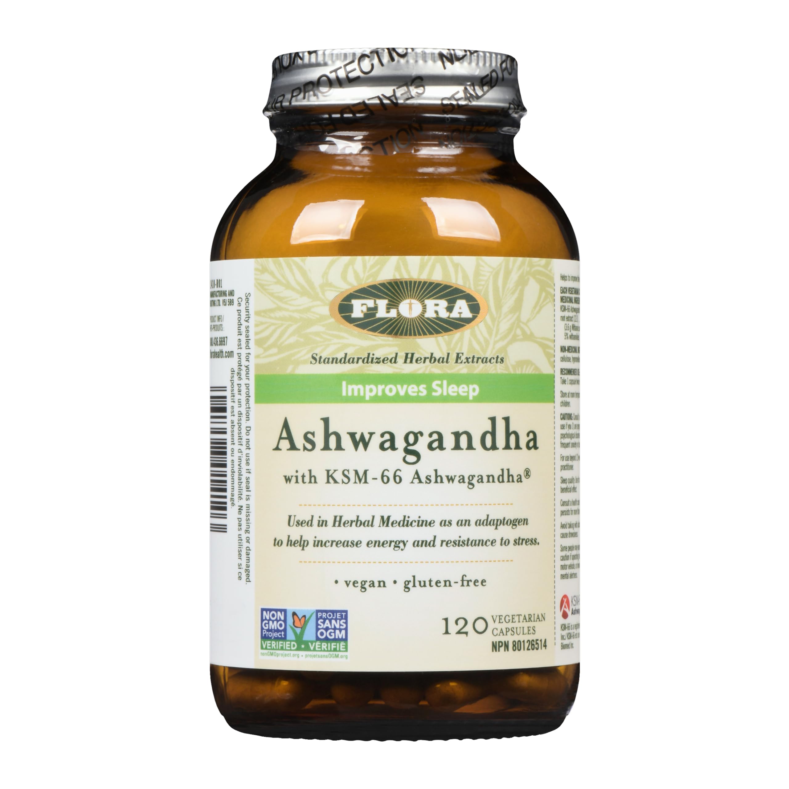 Flora Ashwagandha KSM-66 capsules for stress relief