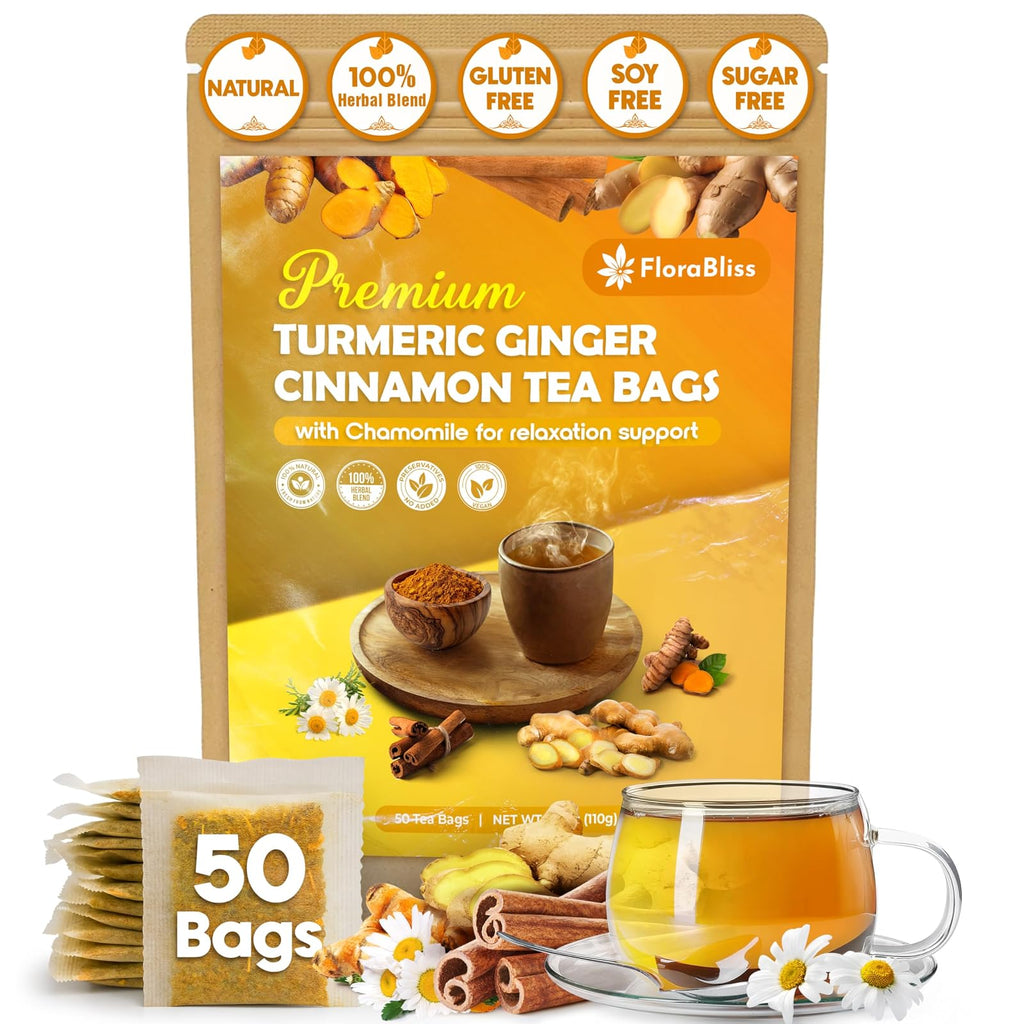 FloraBliss turmeric ginger cinnamon tea bags