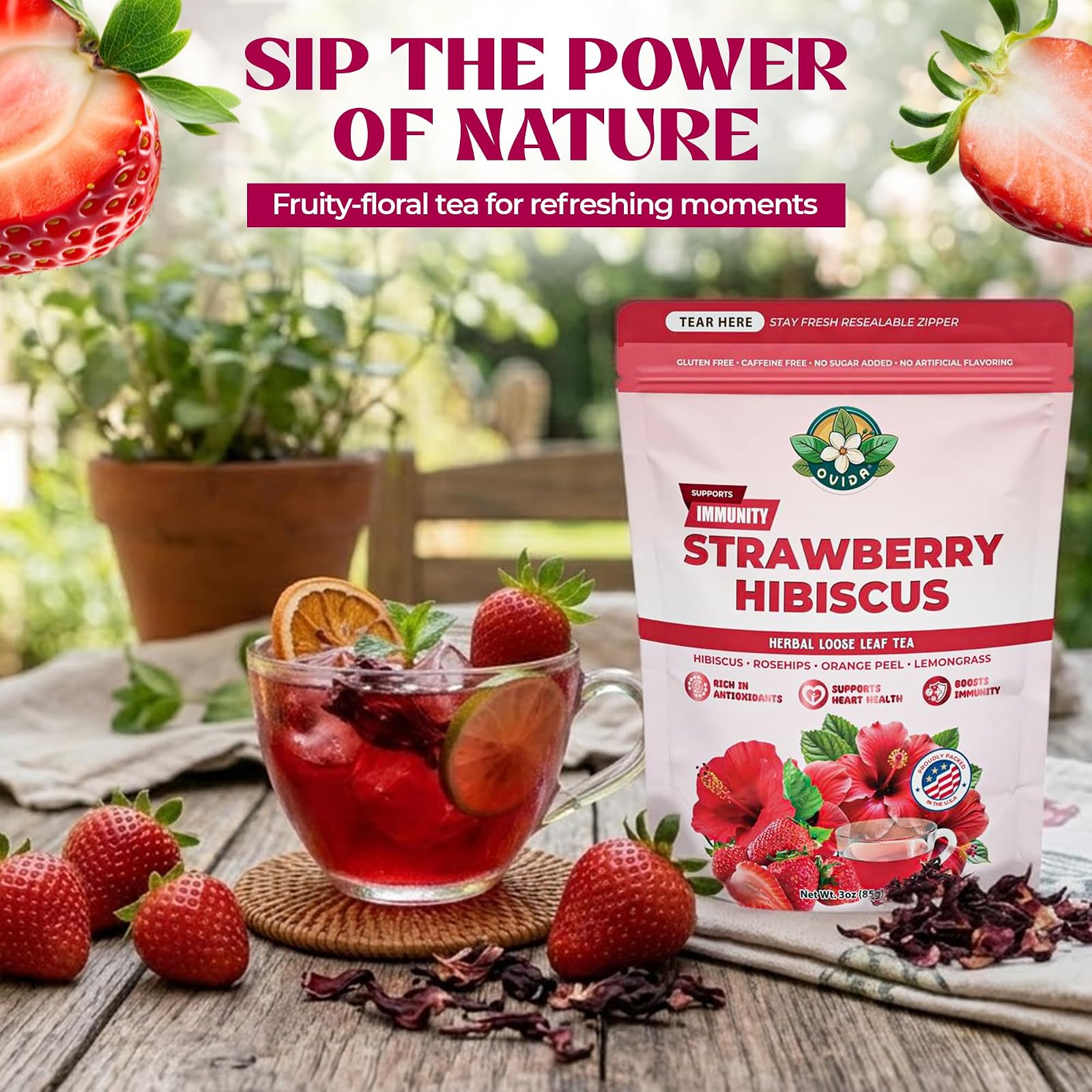 floral strawberry hibiscus infusion