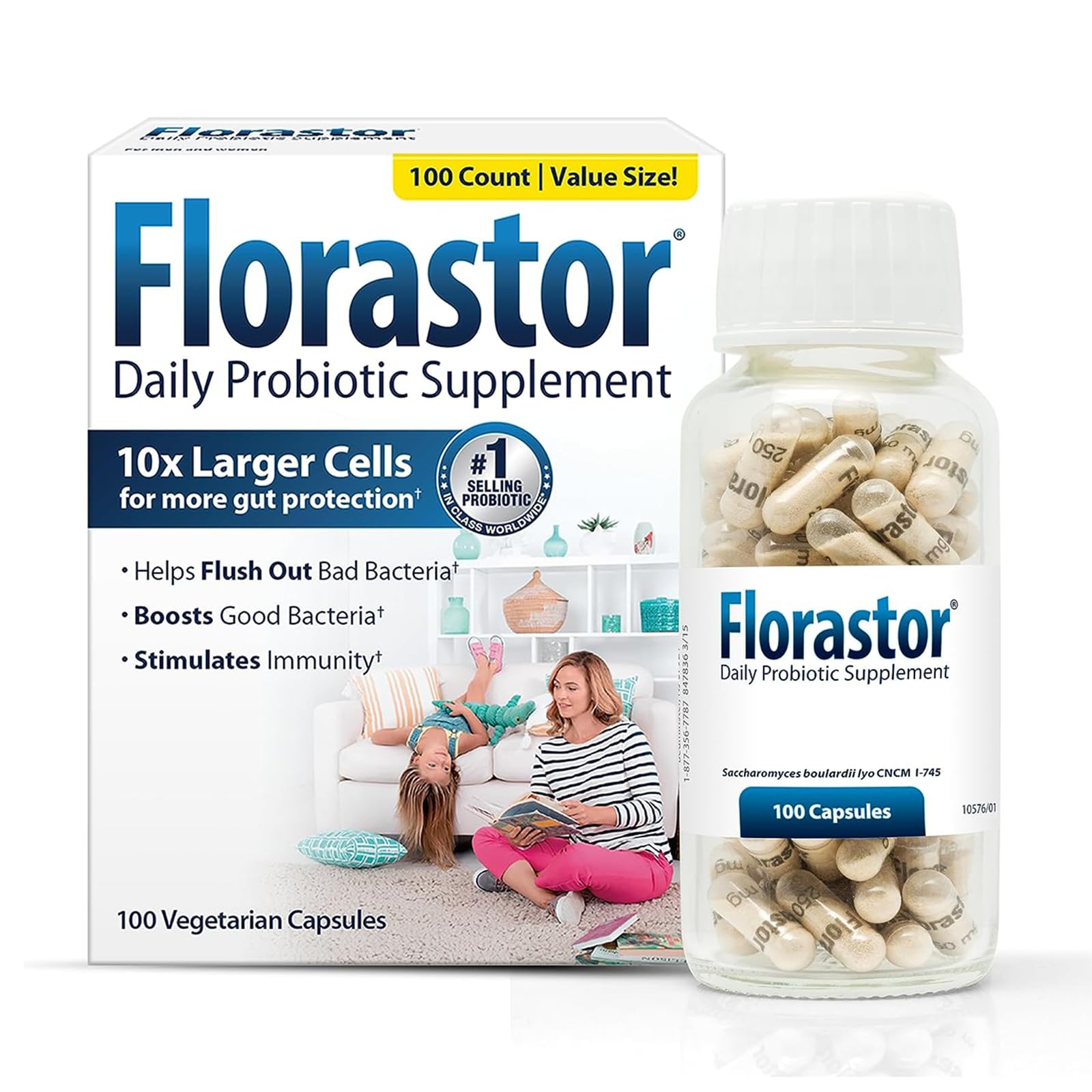 Florastor daily probiotic supplement capsules