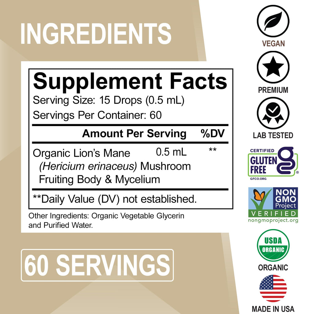 Focus-enhancing herbal mushroom drops