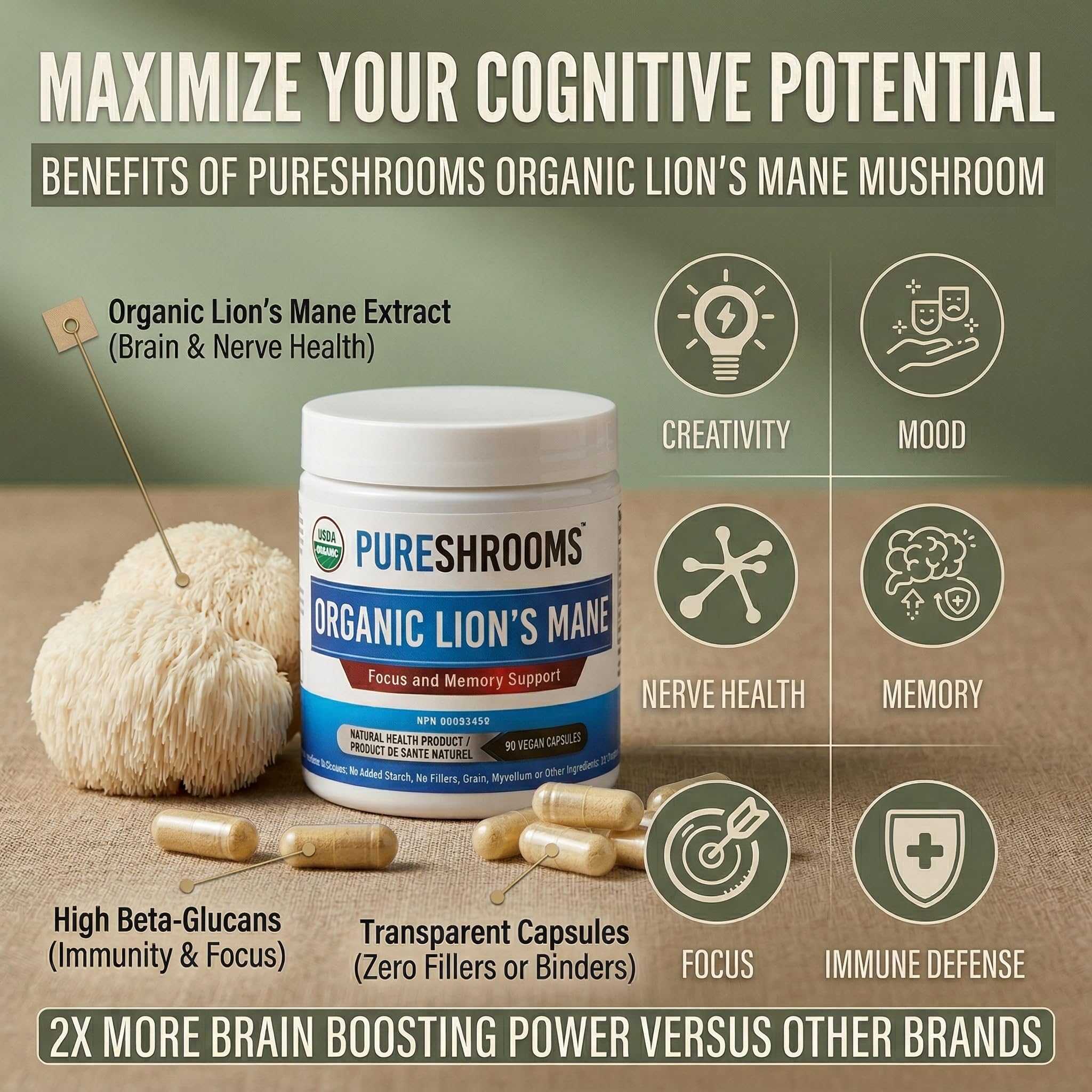 Focus-enhancing Lion's Mane mushrooms