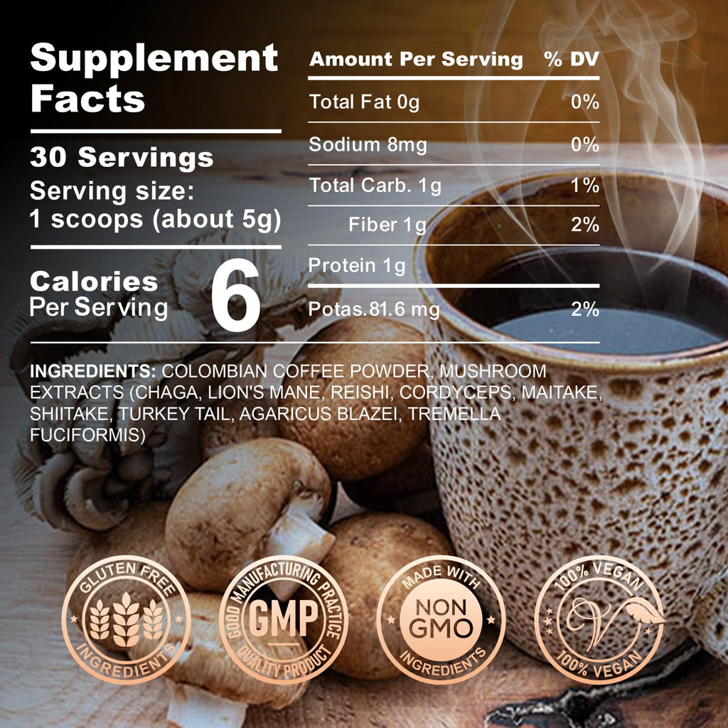 Focus-enhancing mushroom coffee blend