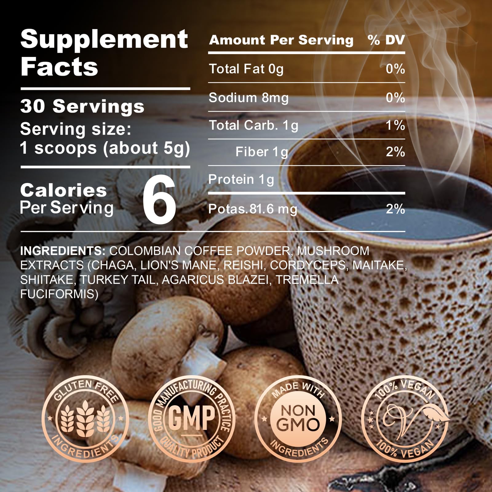 Focus-enhancing mushroom coffee blend