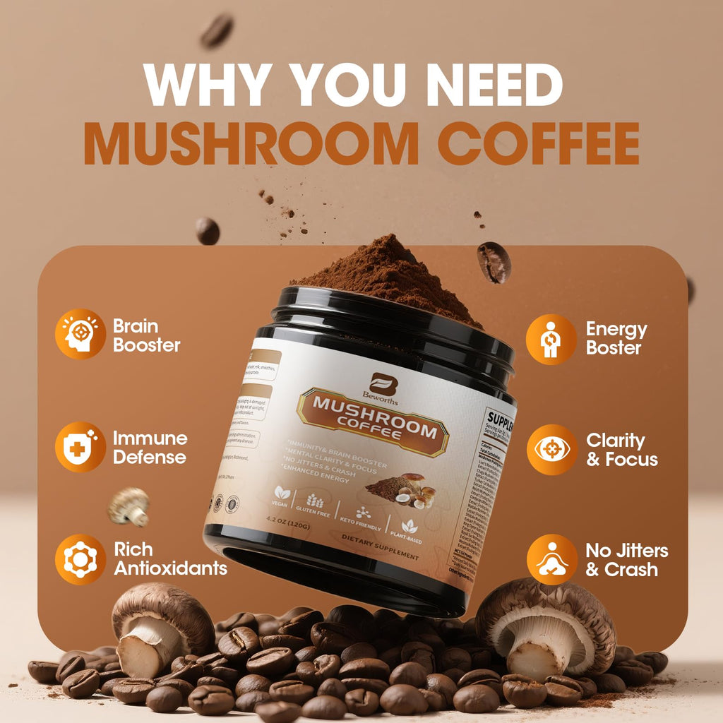 Focus-enhancing mushroom coffee blend