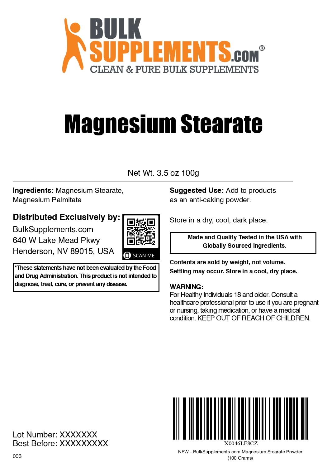 Food grade magnesium stearate supplement