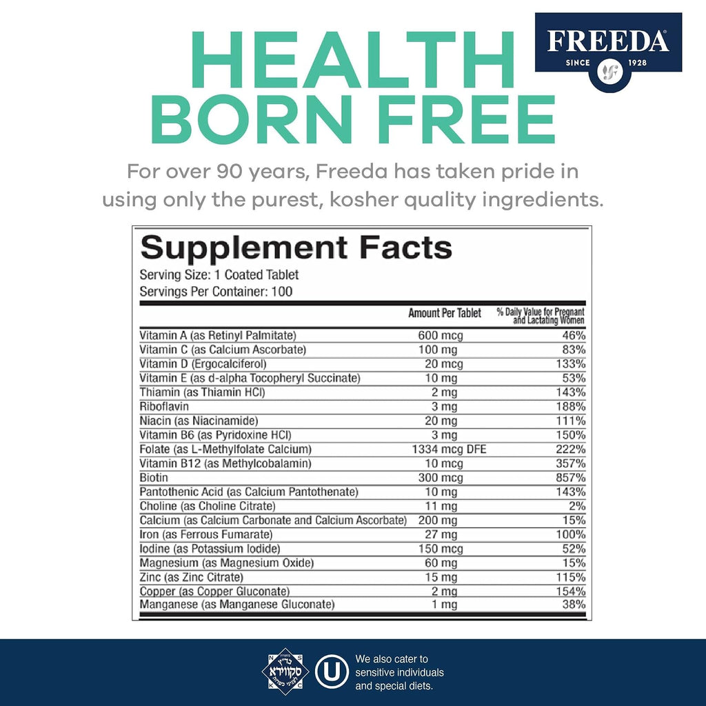 FREEDA prenatal vitamins with iron and folic acid