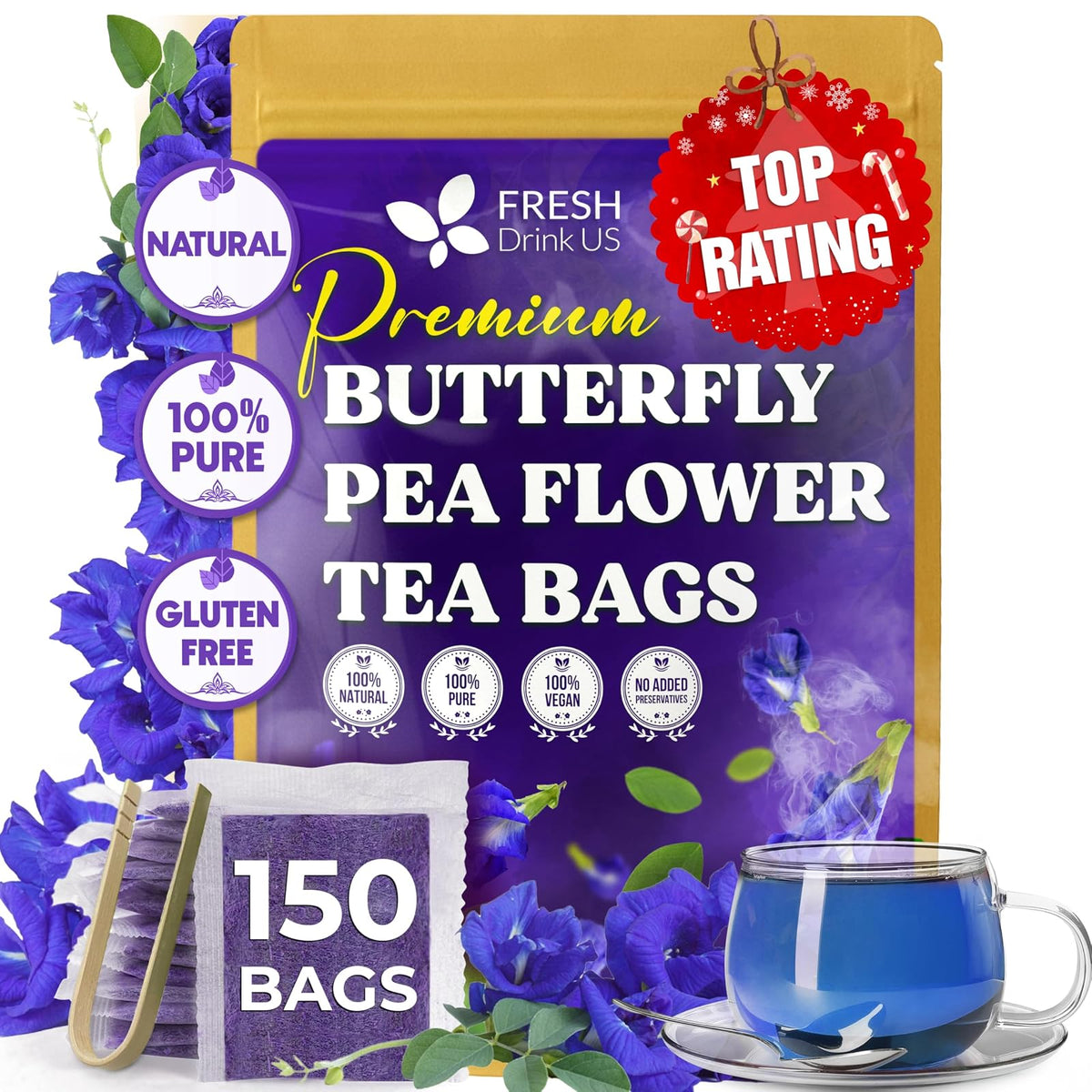 FreshDrinkUS butterfly pea flower tea bags