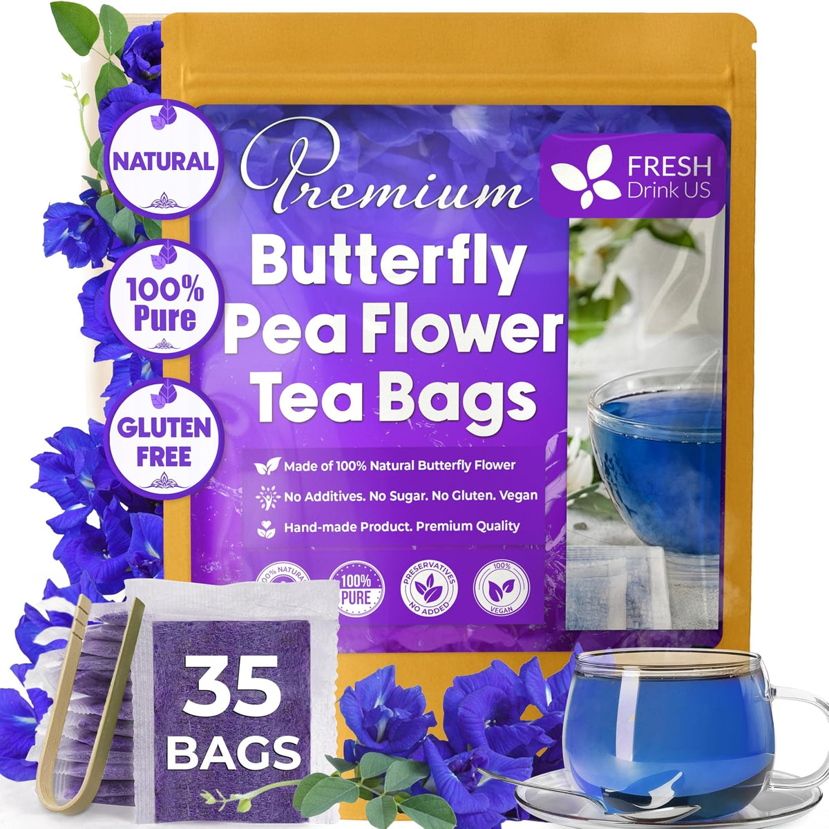 FreshDrinkUS butterfly pea flowers tea bags