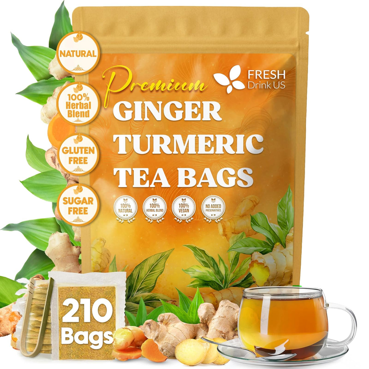 FreshDrinkUS ginger turmeric tea bags